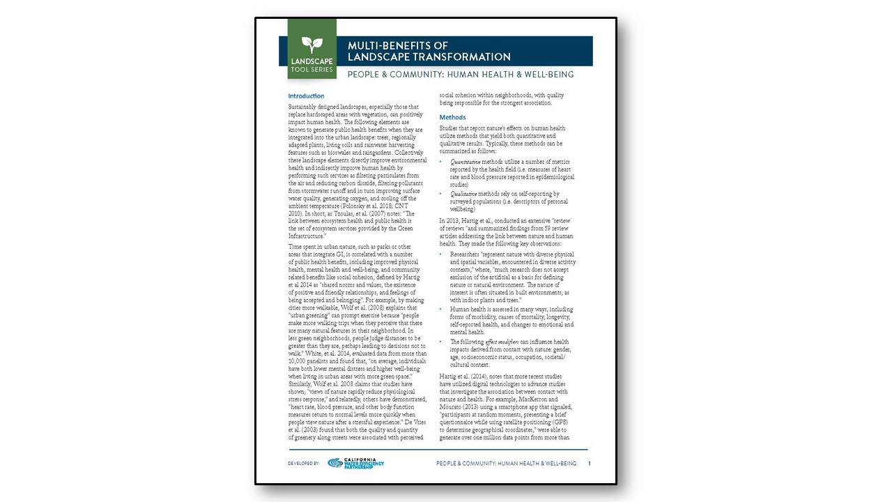 Multiple Benefits of Landscape Transformation Cut Sheet: Human Health ...